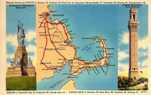POSTCARD - Mileage Distance from Boston to Area Cities - Map - Tichnor ...