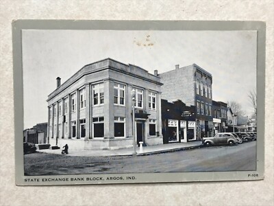 F1452 Postcard State Exchange Bank Block Argos IN Indiana | eBay