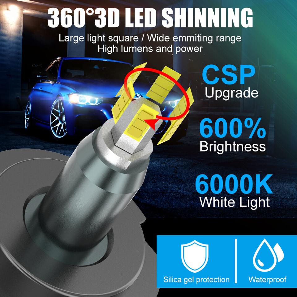 360° 6-Side H1 H11 H7 9005 9006 9012 LED Headlight Light Bulb Hi/Lo ...