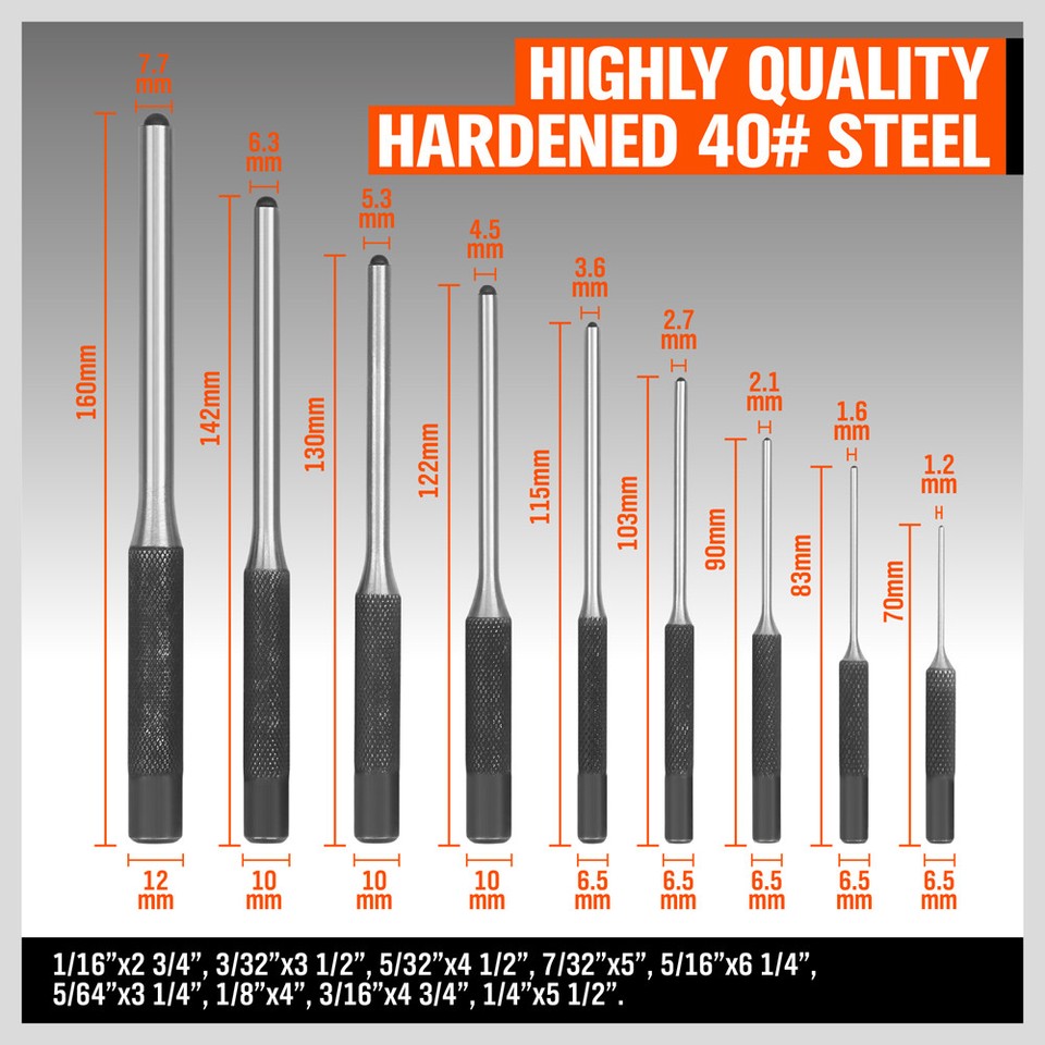 9pc Forged Steel Roll Pin Punch Set in Roll Up Case Rifle Gunsmithing ...