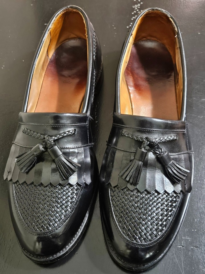 Allen Edmonds Cody Loafers 13 D Black Woven Leather Tassel Kiltie Slip ...