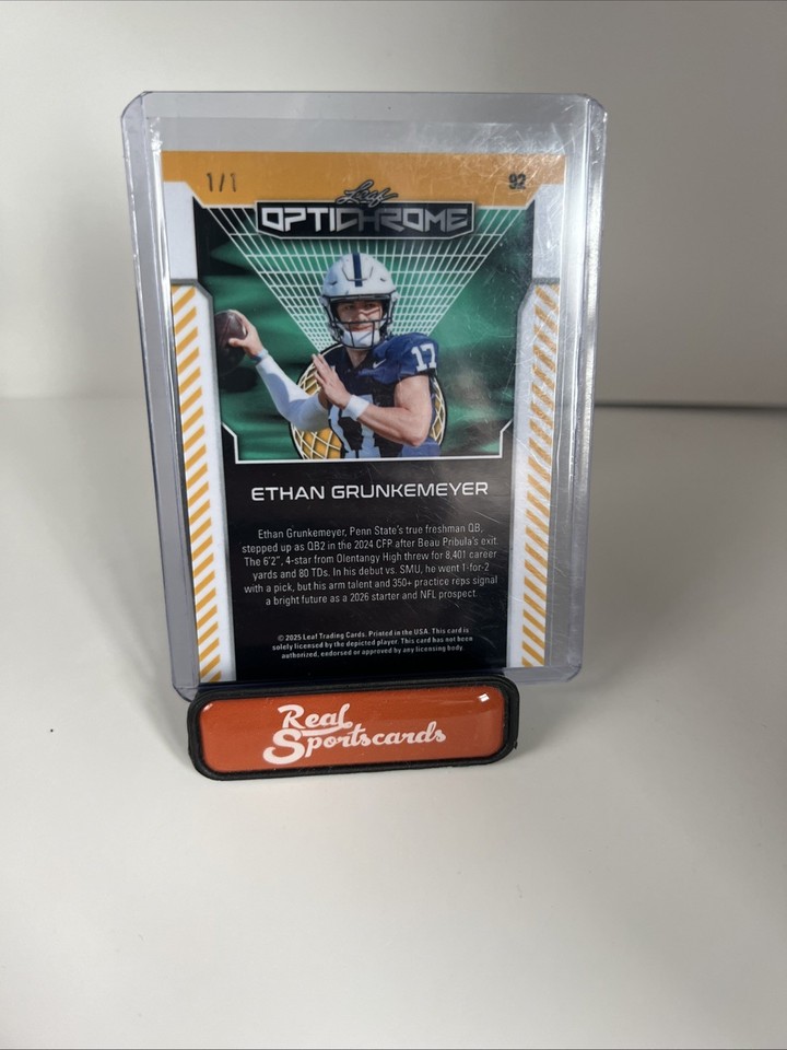 Ethan Grunkemeyer 2025 LEAF OPTICHROME Black Ice 1/1 Card #92 | eBay