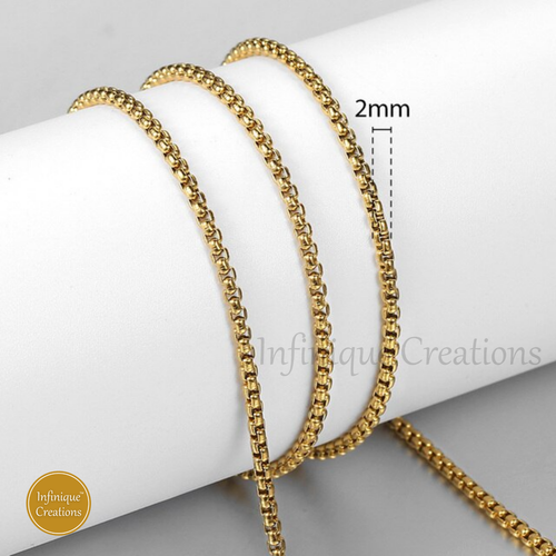 Stainless Steel Round Box Chain 18k Gold Plated 7-38" Bracelet Necklace ...