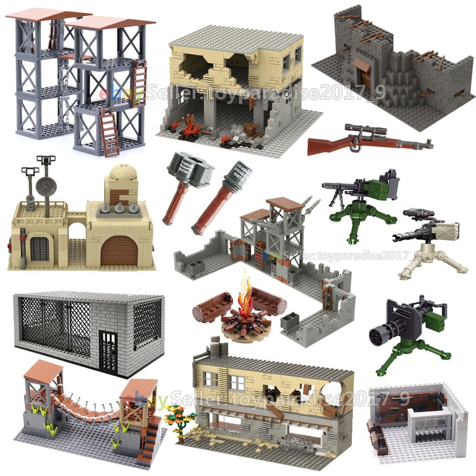MOC WWII Military Base Fortress Battle Scene House Tower Weapon ...