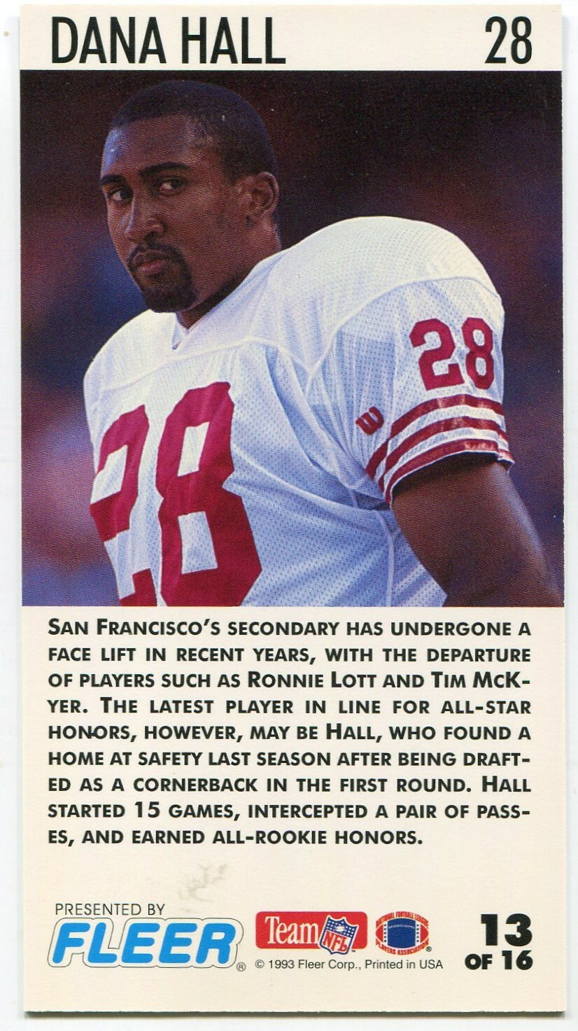 1993 GameDay Second-Year Stars Insert #13 Dana Hall San Francisco 49ers ...