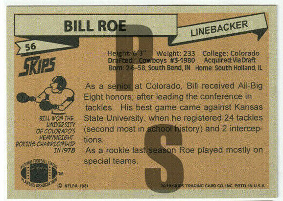 1981 STCC #56 Topps Bill Roe Dallas Cowboys Colorado Buffaloes | eBay