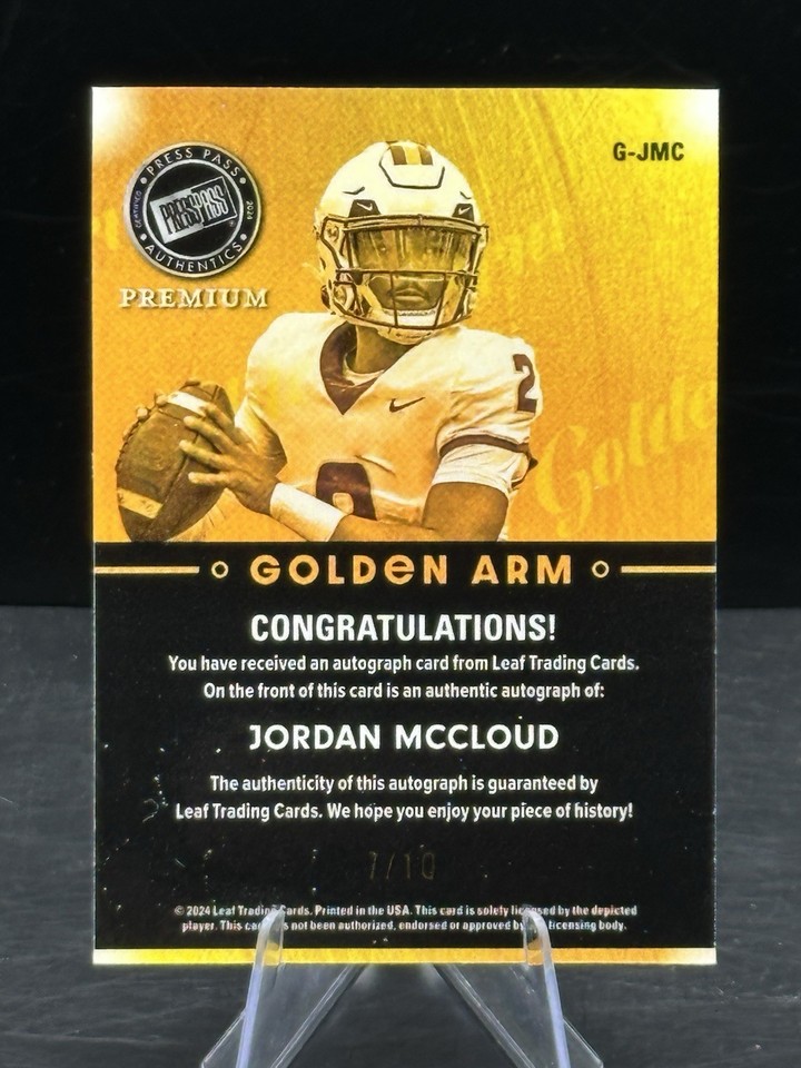 2024 Leaf Press Pass Premium - Golden Arm Jordan McCloud #G-JMC Silver ...
