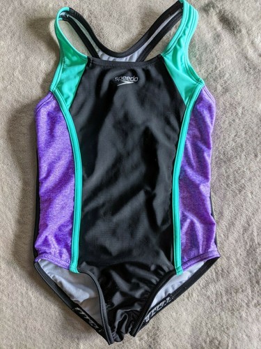 SPEEDO One Piece Swimsuit Girls Youth 8 Small Black Purple Turquoise ...