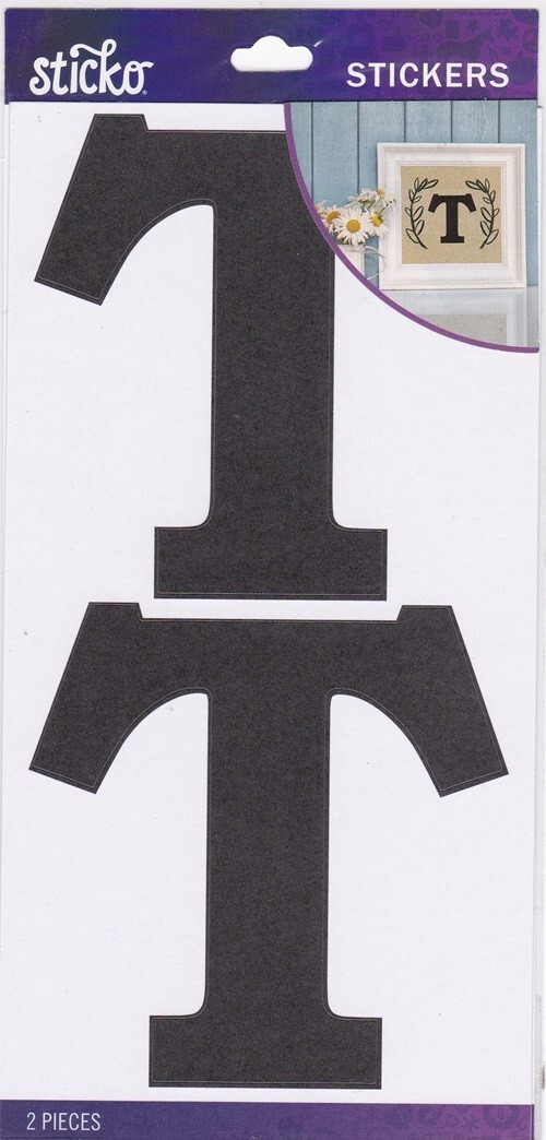 Sticko / ekSuccess 3.5" MONOGRAM BLOCK LETTER "T" Black Stickers - Acid ...
