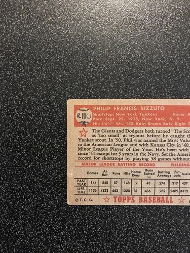 PHIL RIZZUTO 1952 Topps Baseball BLACK BACK CARD#11 NEW YORK YANKEES | eBay