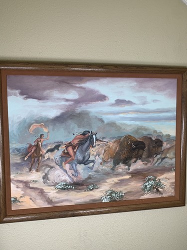 Artist Signed Original Real Painting Of “buffalo hunting | eBay