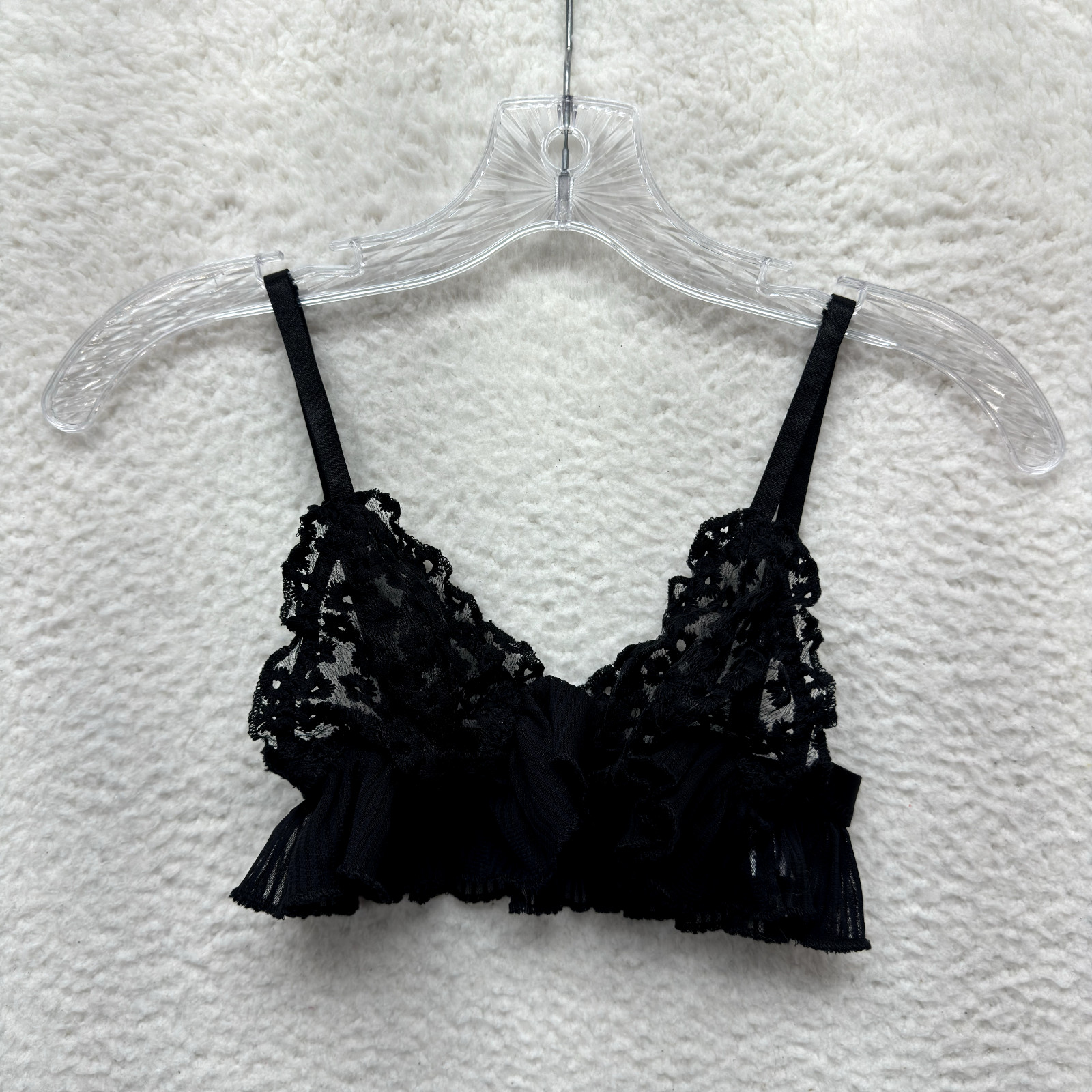 Bralette Bra S Small Black Sheer Mesh Floral Ruffle S… - Gem
