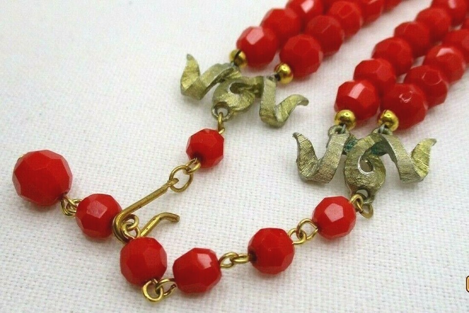 Vintage Kramer Necklace Rare Red Faceted Multi Strand Grannycore B34-13 ...