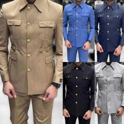 Business Men's Formal Suit Safari Jacket Outdoor Hunting Coat Pant ...