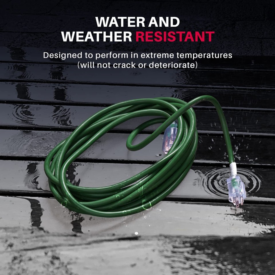 50ft Power Outdoor Extension Cord & Indoor - Waterproof Electric Drop ...