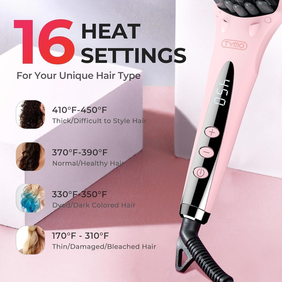 TYMO Ionic Hair Straightener Brush with 16 Temps, 25s Heat-up Pink | eBay