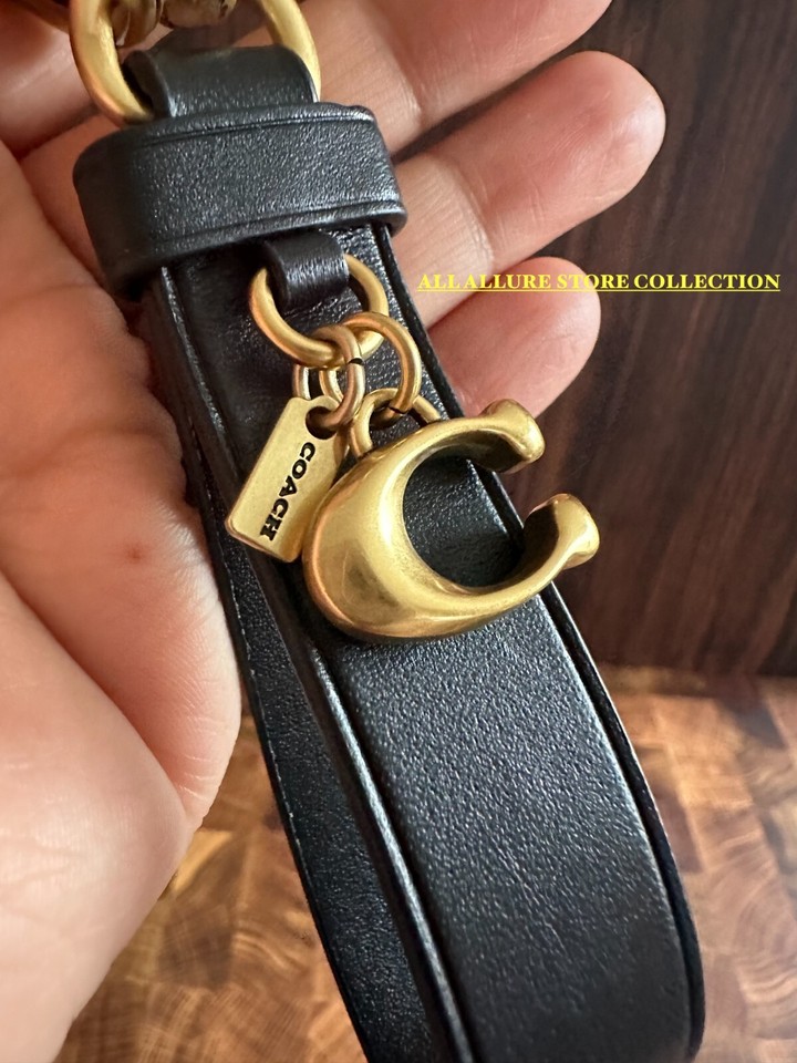 NWT COACH LEATHER RIVET LOOP BAG CHARM KEY RING LOOP CX204 black | eBay