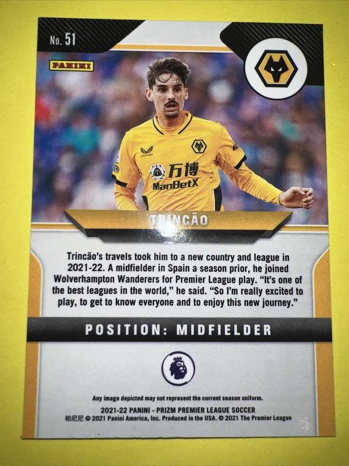 2021-22 Prizm Premier League Base #51 Trincao - Wolverhampton Wanderers ...