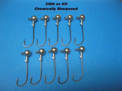 3/8oz - 10.6grams 4/0 Chemically Sharpened Hook. Jig heads. 10 per ...