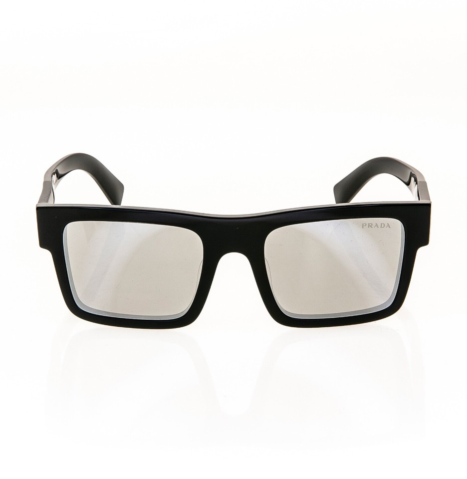 PRADA SYMBOLE Black Silver Mirror Classic Rectangle Unisex PR19WS ...