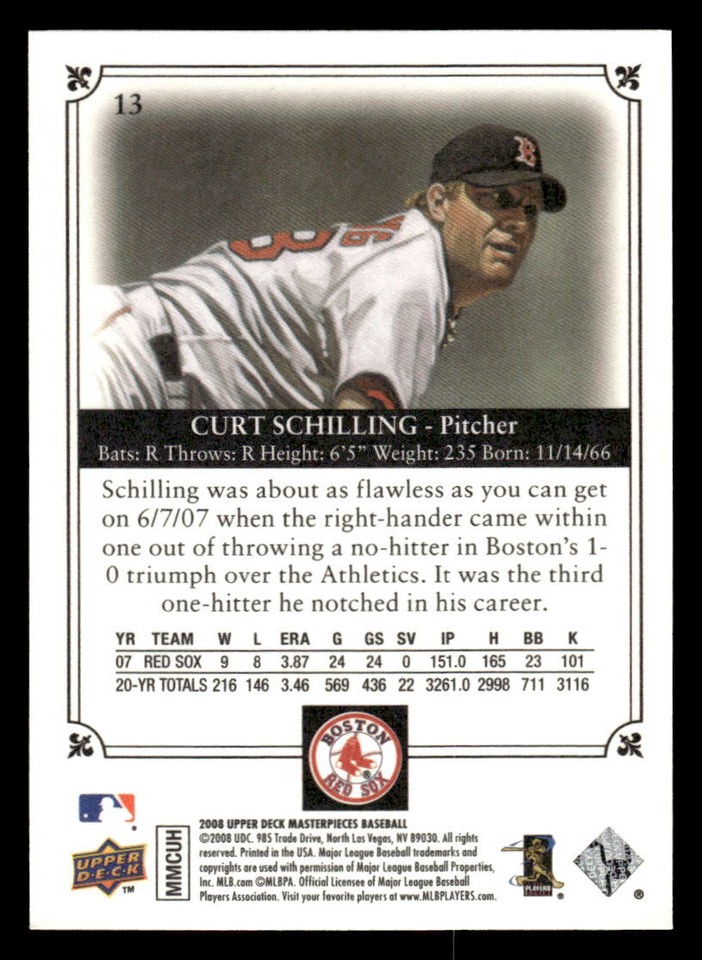 2008 Upper Deck Masterpieces #13 Curt Schilling Card Boston Red Sox | eBay