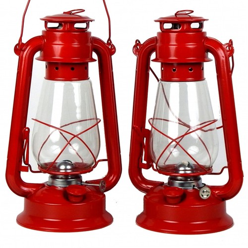 12 INCH Large Red Metal Hurricane Oil Lantern RED CLOSEOUT (Set Of 2 ...