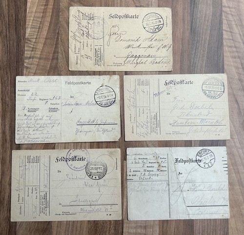 WW1 Field Postcards x 5. OAS German Soldiers writing home to Germany ...