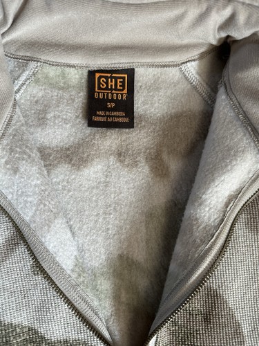 She Outdoor Sweater Womens Small Green Camo Fleece Quarter Zip Pullover ...
