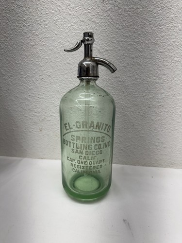Vintage Green Glass Seltzer Bottle El-Granito Springs San Diego, Calif ...