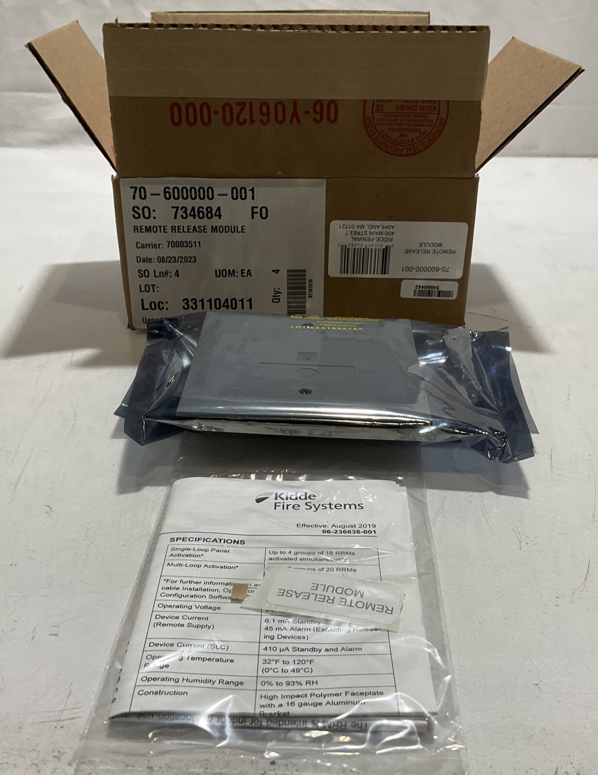 KIDDE FIRE SYSTEM 70-600000-001 SMARTONE REMOTE RELEASING MODULE F8L ...