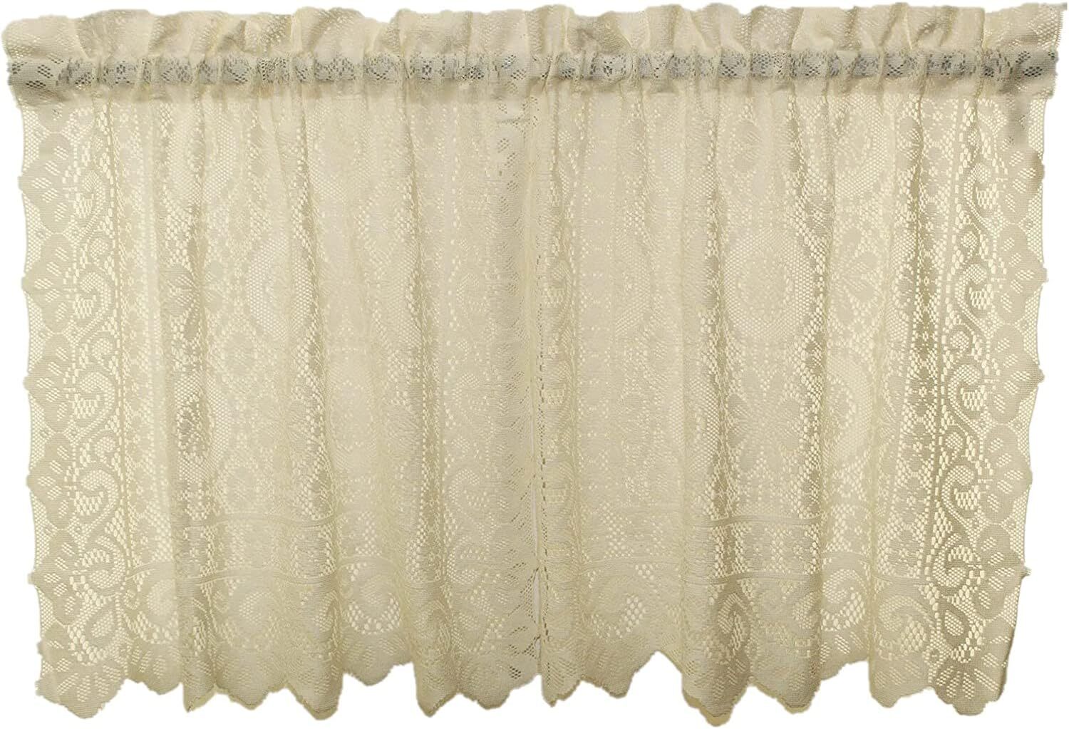 Hopewell Heavy Floral Lace Lace Medallion Curtain Cream Ivory Color ...