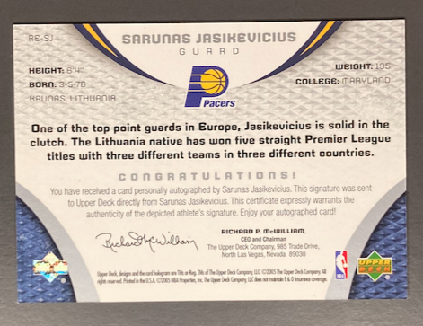 SARUNAS JASIKEVICIUS 2005-06 SP Game Used Rookie Exclusive Autograph 083/100 | eBay