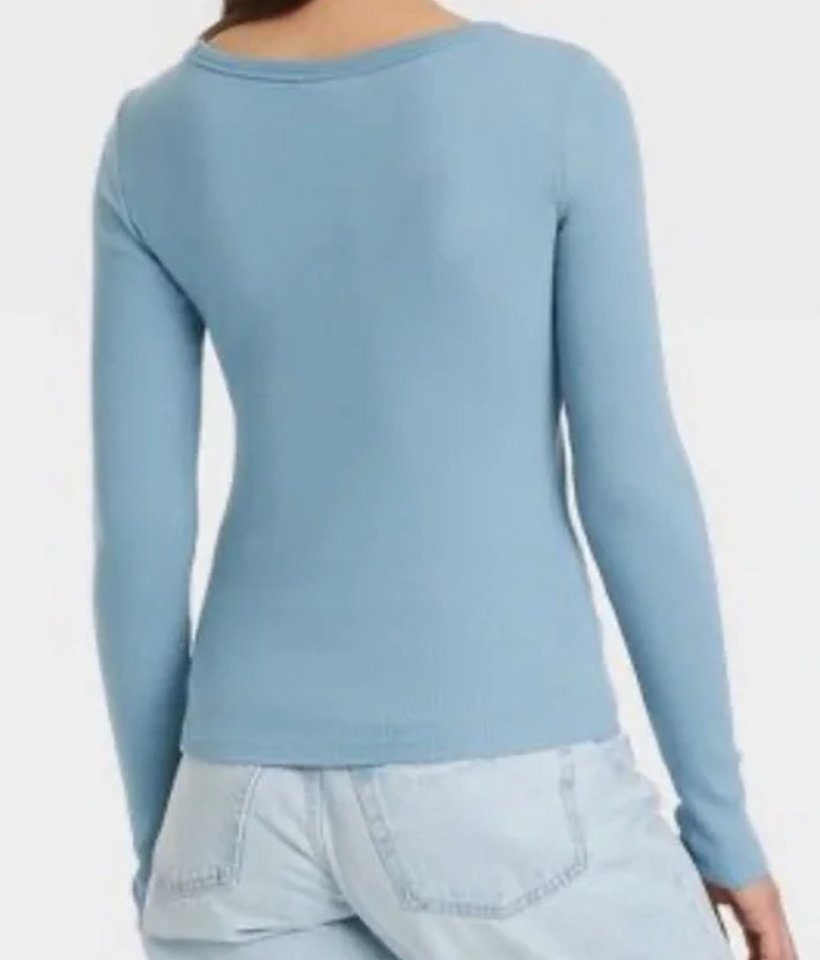 COTTON:ON Light Blue STAPLE RIB KNIT Scoop Neck L/S TOP T-SHIRT TOP sz ...
