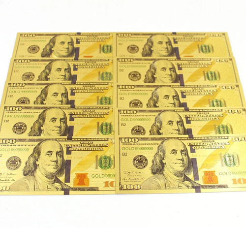 Lots 10 Pcs Gold Banknotes USA $100 dollar Paper Money Collection Bill ...