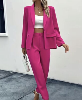 XL Rose Red Two Piece Set Pant Suit, Shawl Collar Open Front Blazer | eBay
