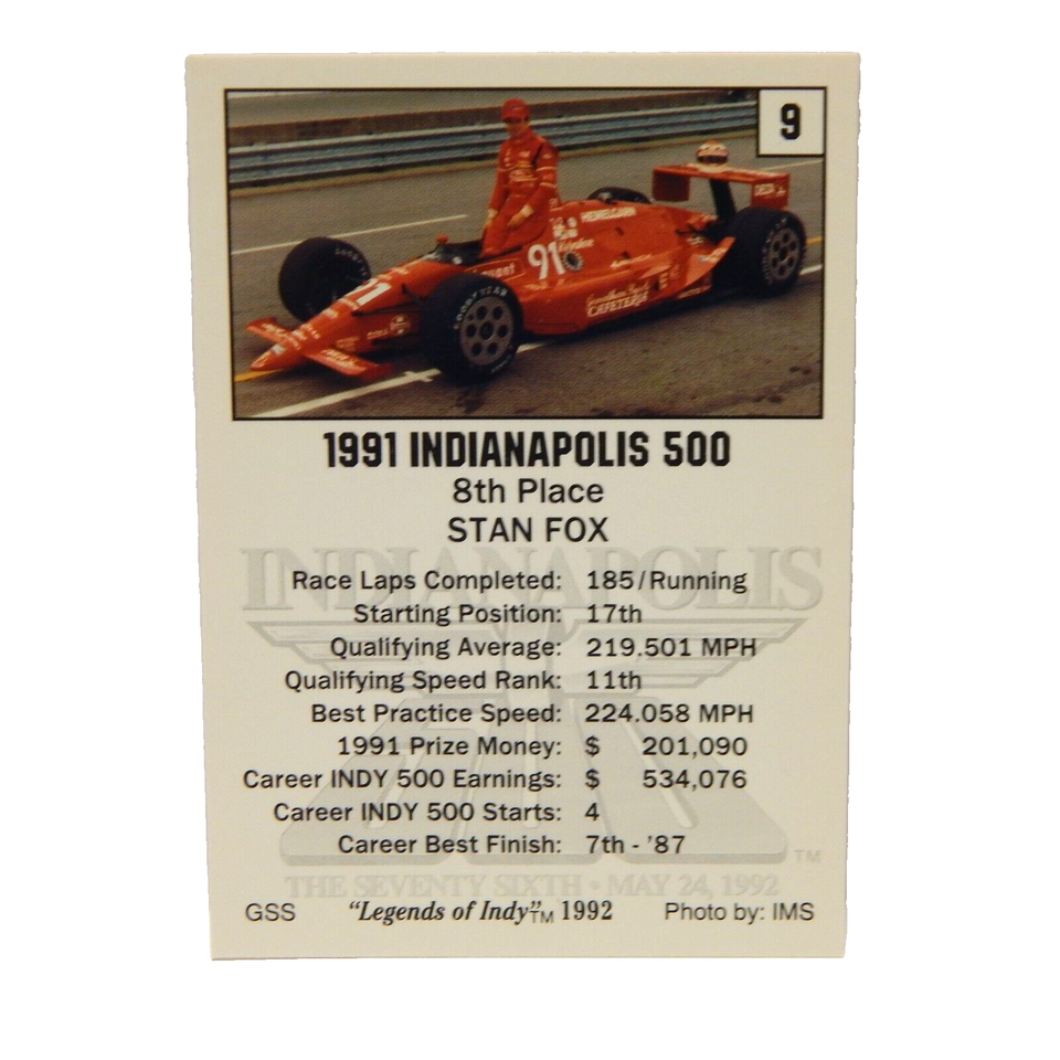 Indy 500 Stan Fox Legends Of Indy Card 9 | eBay