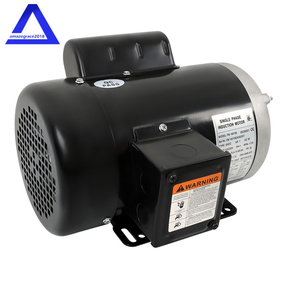 1 HP Farm Duty Single Phase Motor 1750RPM 115V/230V 56 Frame 13.6/6.8A ...