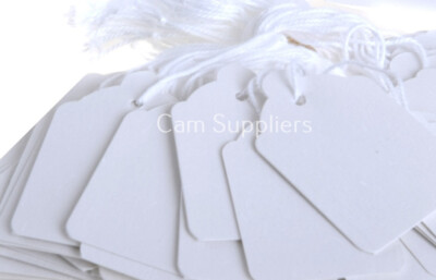White Strung Tickets 70 x 45 mm Price Tags String Swing Labels 70mm x ...