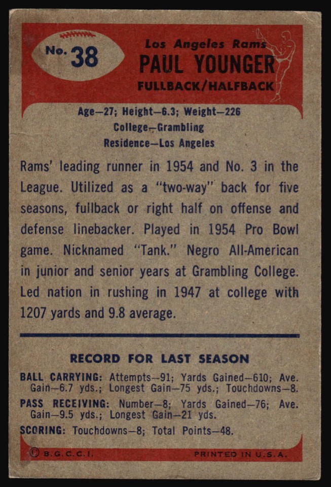1955 Bowman Tank Younger #38 Los Angeles Rams | eBay