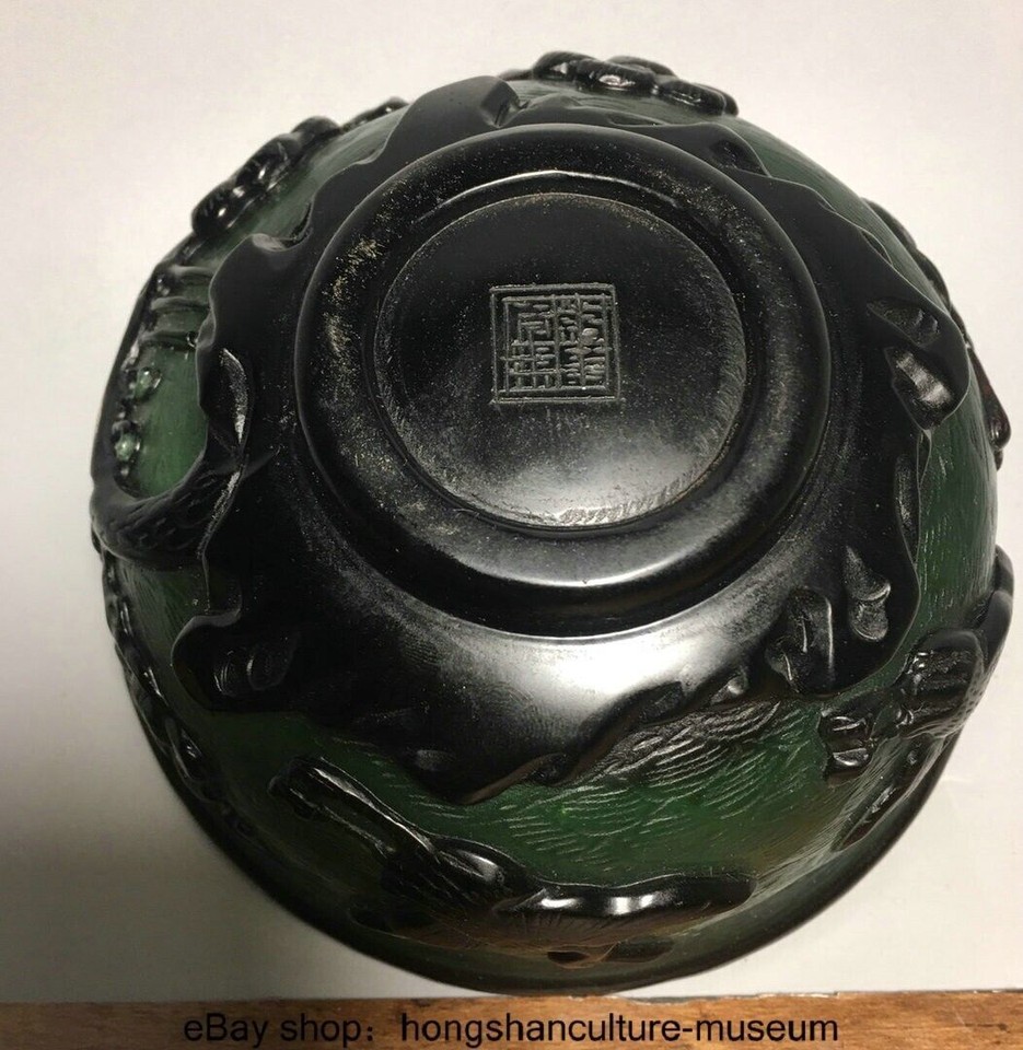 5.2 " Qianlong Marked China Green Glass Dynasty Pine Tree Crane Bird ...