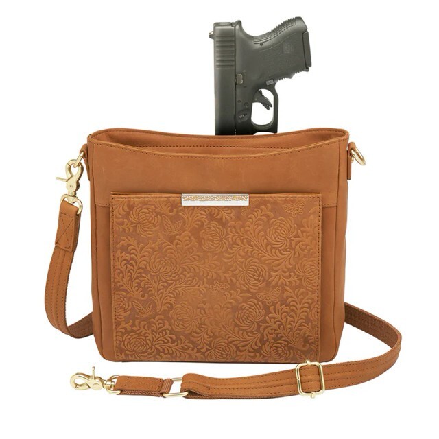 Gun Tote'n Mama Debossed USA Cowhide Slim Crossbody Tan | eBay