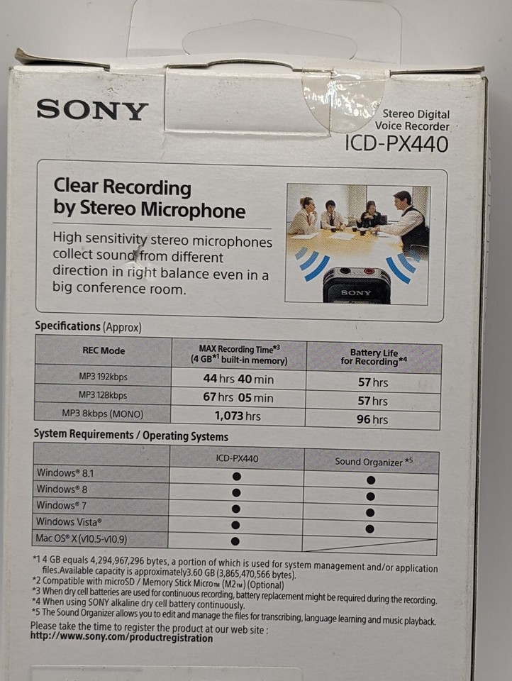 Sony ICD-PX440 4GB Digital Voice Recorder Black, New | eBay
