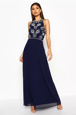 Boohoo Embellished Maxi Dress Navy Blue Size14 | eBay UK