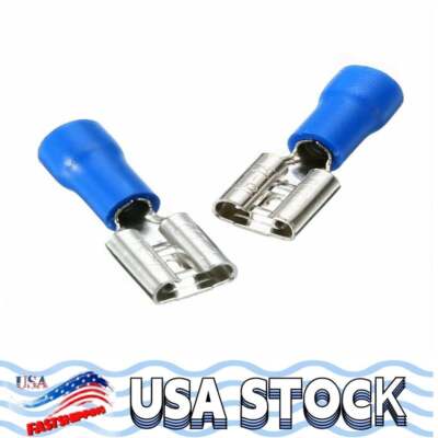Female Spade Blade Wire Connectors Insulated Crimp Terminal 6.3mm Blue ...