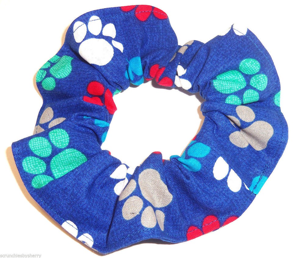 Hair Scrunchie Tie Ponytail Holder Dog Cat Paw Print Fabric Scrunchies ...