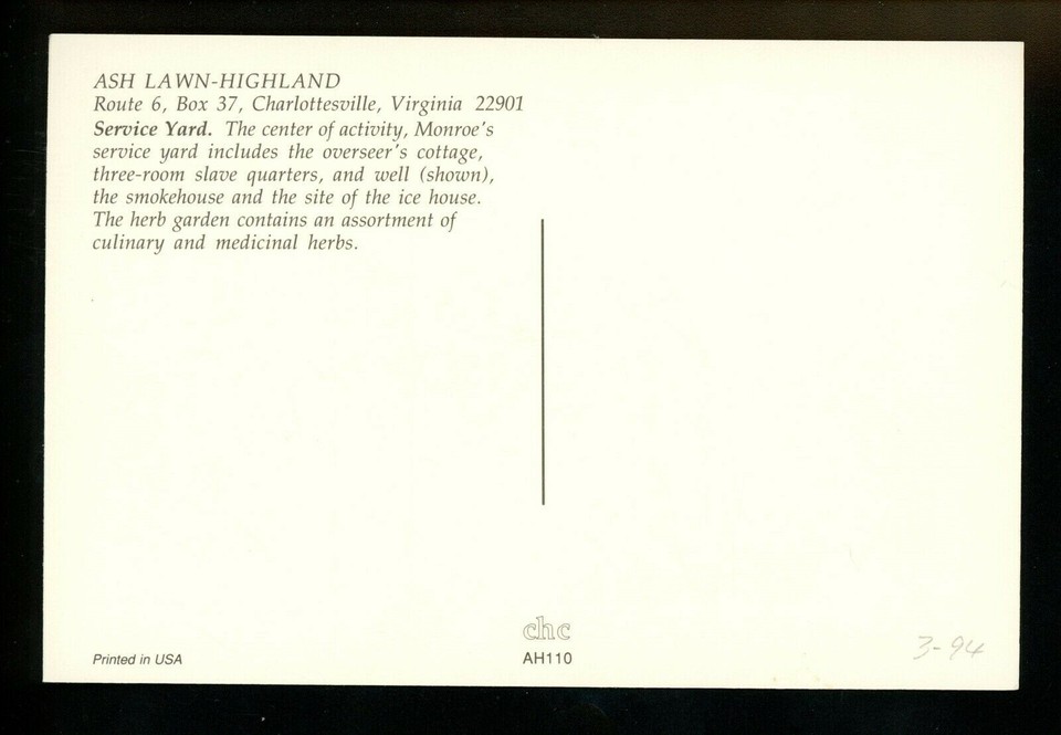 President postcard James Monroe Ash Lawn Highland Charlottesville VA ...