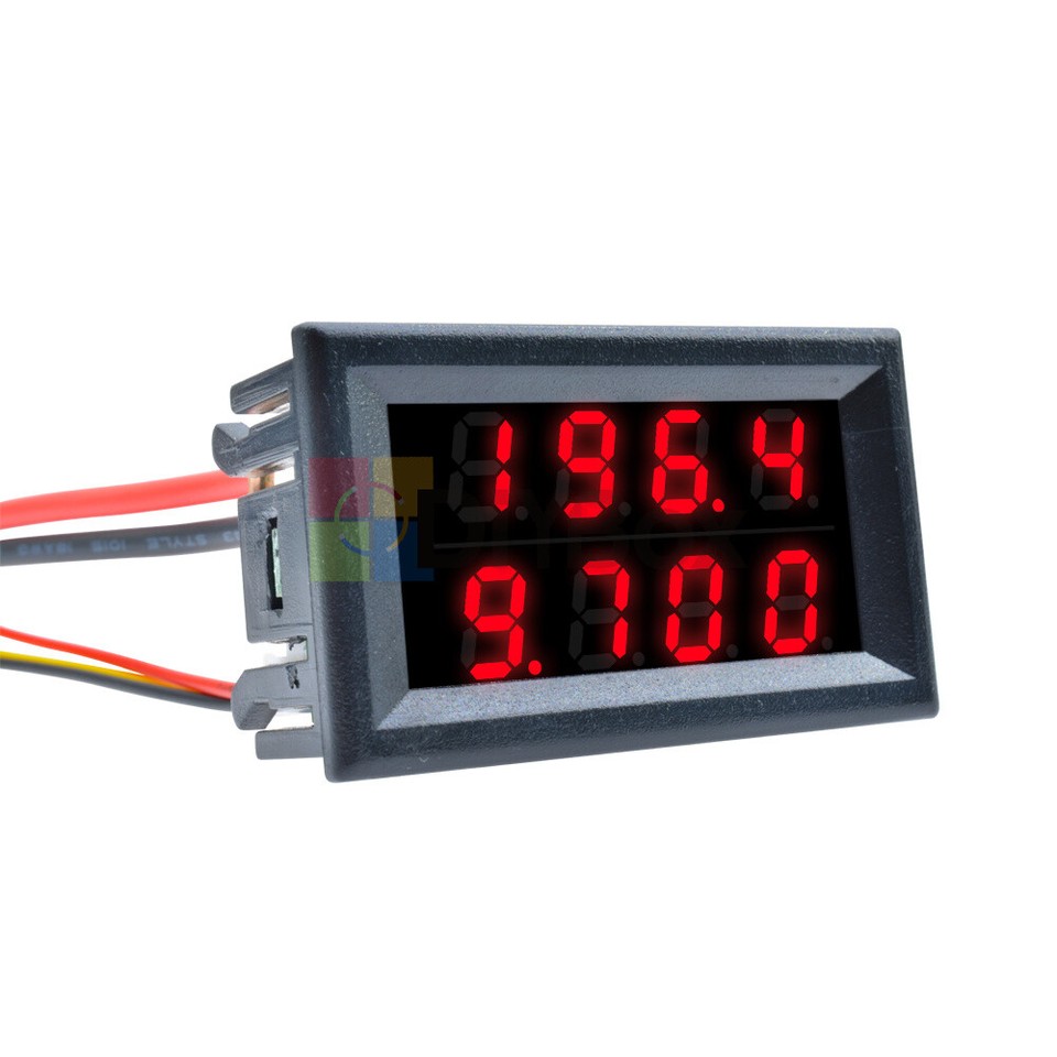 4 Digit 5 Wires DC 0-200V 10A Voltmeter Ammeter Red+Red Dual LED Amp ...