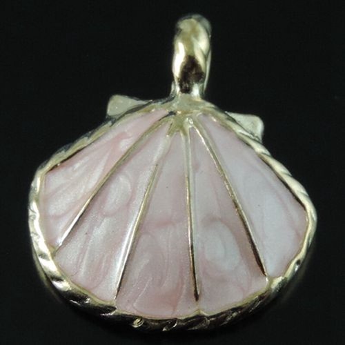 8PCS Gold Plated 24x20mm Enamel Pink Shell Charms Conch Pendant Jewelry ...