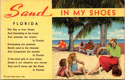 Tropical Florida FL Poem Sand in My Shoes Beach Palm Trees Postcard A58 ...