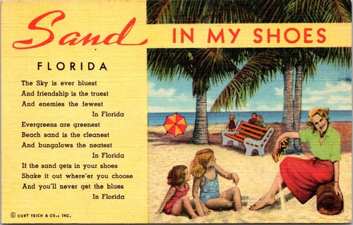 Tropical Florida FL Poem Sand in My Shoes Beach Palm Trees Postcard A58 ...